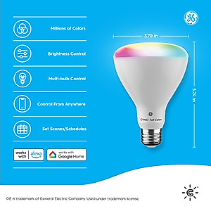 GE CYNC Smart LED Light Bulbs, Color Changing Lights, Bluetooth and Wi-Fi Lights, Works with Alexa and Google Home, BR30 Indoor Floodlight Bulbs (2 Pack)