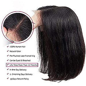 MIMORE Short Straight Bob Wig T-Part Lace Front Human Hair Wigs for Black Women 8Inch Short Bob Wigs Human Hair Lace Closure Wigs Brazilian Hair Wigs Straight Human Hair Pre Plucked with Baby Hair
