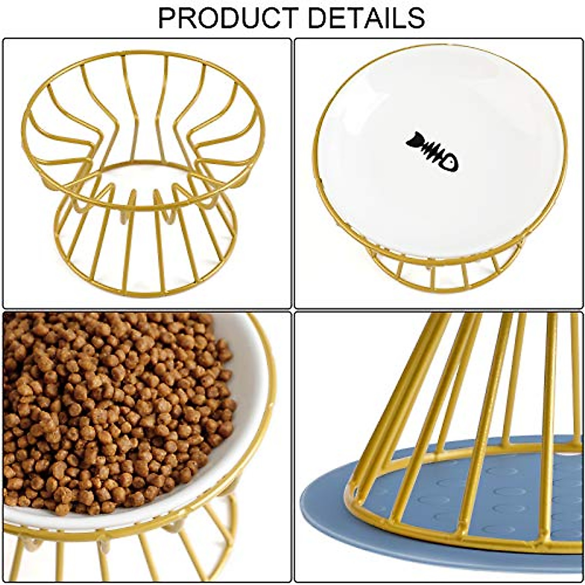 Cat Bowl-Raised Cat Food Bowl,Elevated Cat Feeder Bowl Stand, Food & Water Anti Vomiting Shallow Ceramic Cat Dish, with Non-Slip Mat Pet Bowl for All Cat1