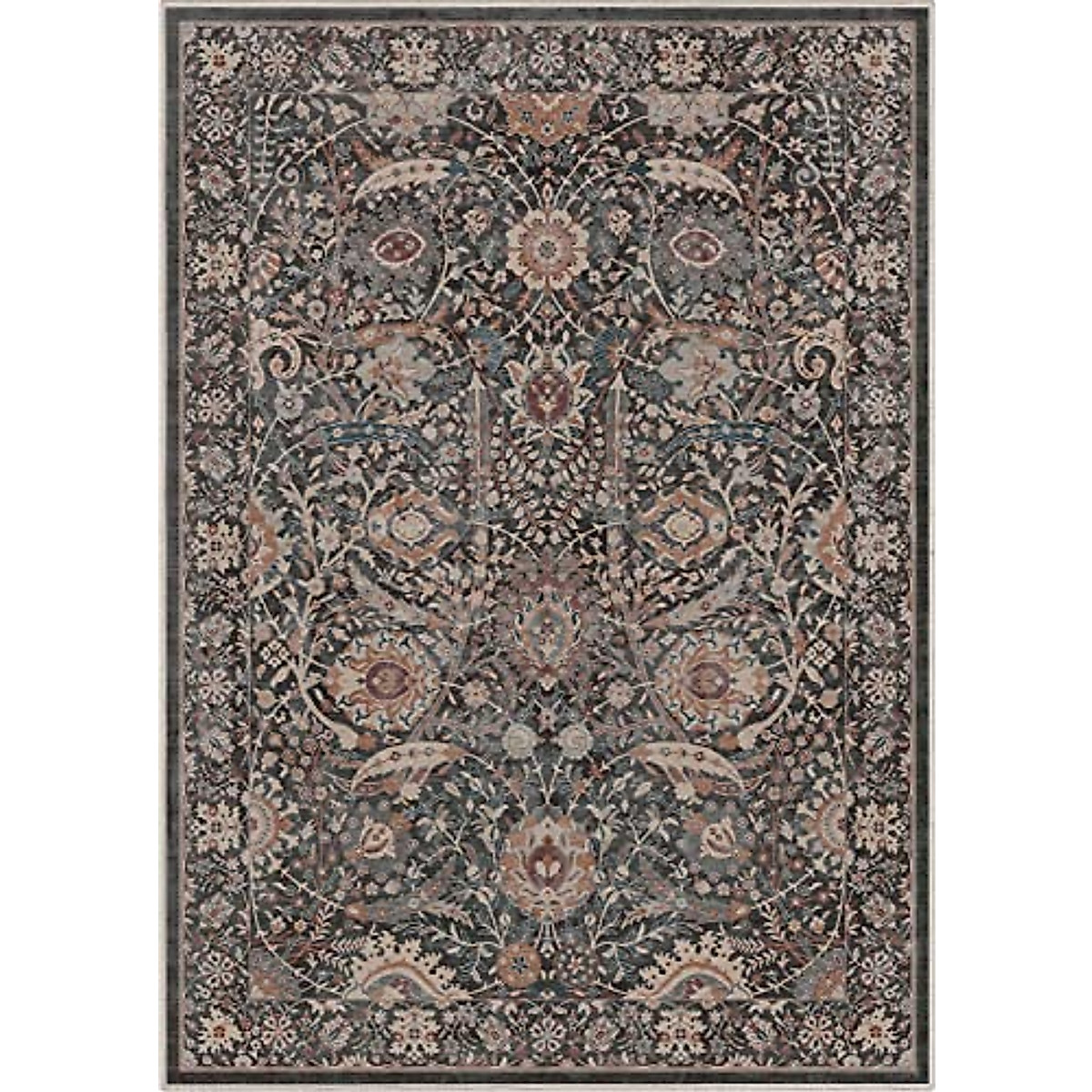 Well Woven Liana Flatweave Persian Floral 5'3" x 7'3" Area Rug Charcoal Grey & Beige