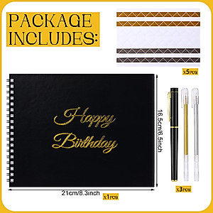 Mooliwe Birthday Guestbook with Pens Stickers Happy Birthday Signature Book 8.3 x 6.5 Inch Black Gold Birthday Guestbook for Birthday Photobooth Photo Strips Scrapbook Birthday Gift Party Supplies