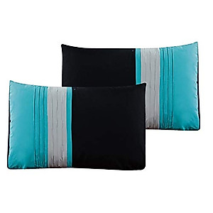 Chezmoi Collection Napa 7-Piece Luxury Leaves Scroll Embroidery Bedding Comforter Set (Queen, Teal Blue/Gray/Black)