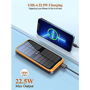 RETMSR Portable Charger, 38800mAh Solar Charger 10W Wireless QC3.0 22.5W PD 20W Fast Charging, Battery Pack with Built-in 3 Cables Super Bright Flashlight, 5 Outputs Power Bank for Cell Phone Tablet