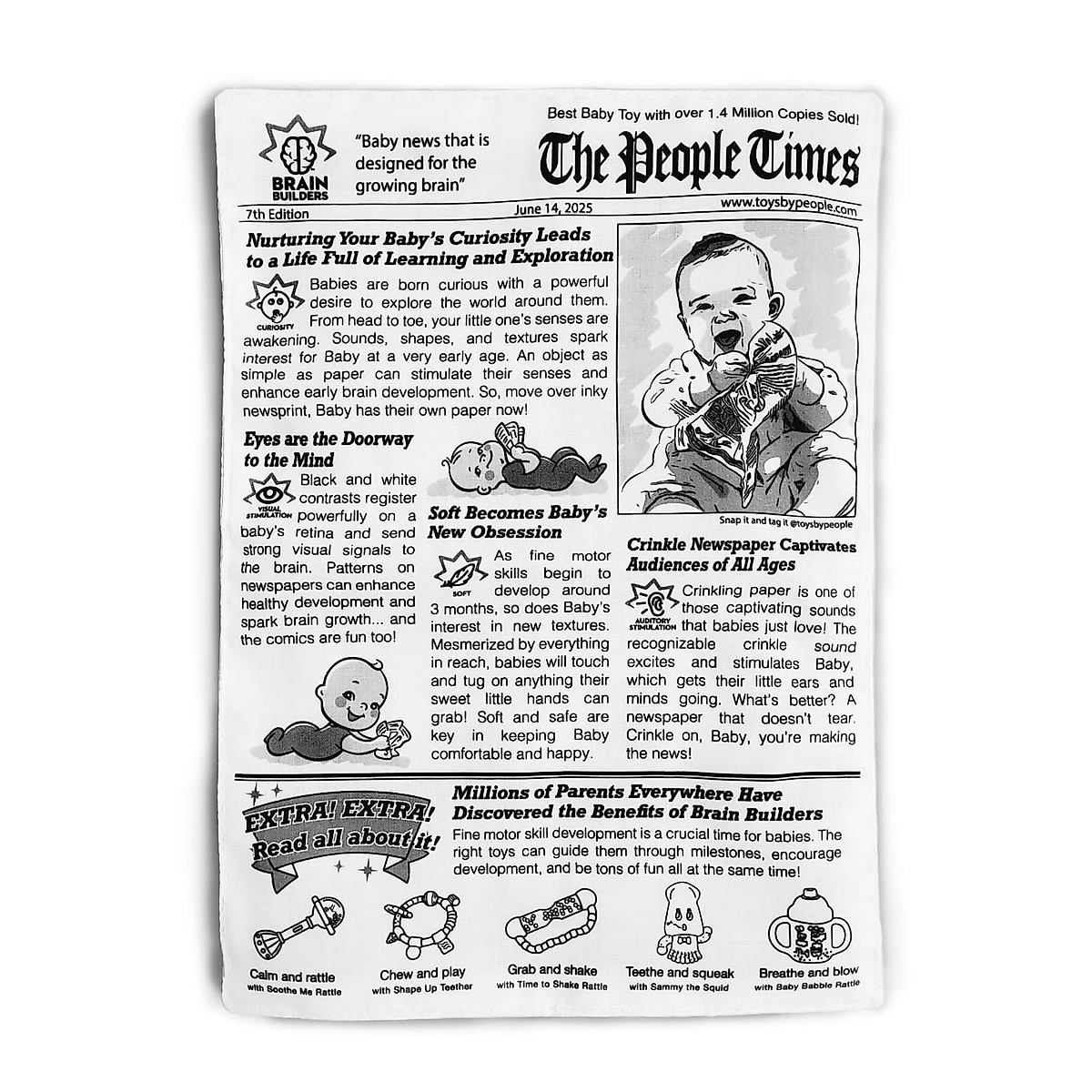 People Brain Builders: Baby Newspaper - Crinkly Baby Toy