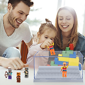2 Pack Display Case for Minifigure Action Figures Blocks, Acrylic Minifigure Display Case Box Storage with 3 Movable Steps Gift for Kids Adults (Grey)