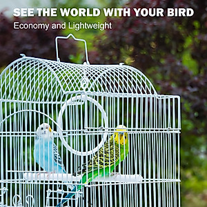 Kuzino Small Bird Travel Cage - Economy and Lightweight Small Birds Carrier Cages for Parakeets Lovebirds Parrotlets Finches Canaries with White Wire, White Plastic Base with Removable Tray