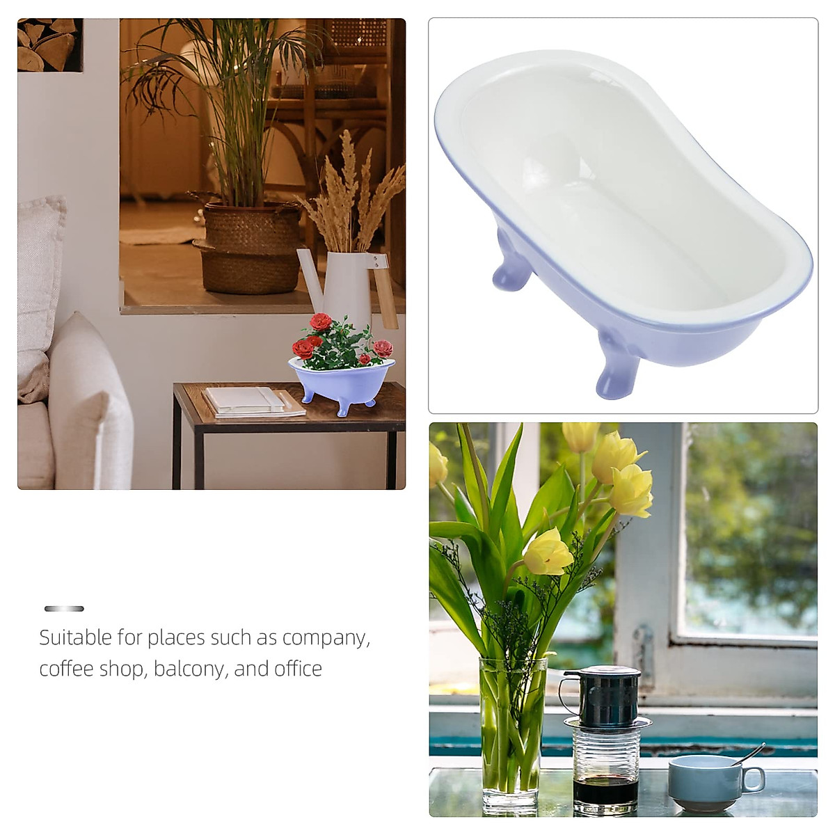 YARDWE Modern Plant Pots Indoor Desktop Flower Pot Small Bathtub Flower Pot Ceramic Succulent Planter Pot Flower Pots Planting Container Desktop Ornament (Sky- Blue) Bonsai Pot Mini Bathtub Decor