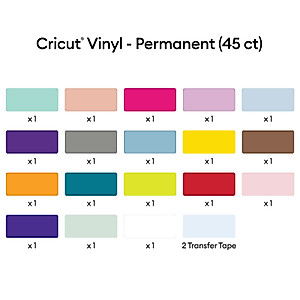 Cricut Vinyl Permanent - Everything Sampler, 12x12 Vinyl Sheets and Transfer Tapes, Create Long-Lasting DIY Projects, Durable Adhesive Vinyl for Cricut Machines, (Pack of 45 with 40+ Colors)