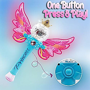 Liberty Imports Fairy Princess Bubble Wand Blower | Kids Magic Light Up Toy Automatic Handheld Bubble Machine Blowing Play Set with Solution for Girls
