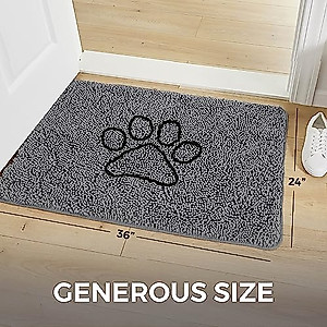 HOME GENIE Muddy Dog Machine-Washable Absorbent Soft Chenille Indoor-Doormat, 36x24, Rubber Backing, Quick Dry Microfiber Mat, Entryway Front Door Mat, Home Entrance Welcome Doormats, Stone Black Paw