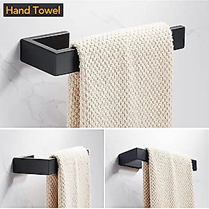 JOPOFI 8" Rectangular Hand Towel Holder - SUS 304 Stainless Steel Modern Design Hand Towel Rack, Contemporary Hand Towel Ring Holder Wall Mounted - Matte Black