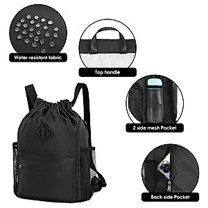 WANDF Drawstring Backpack Sports Gym Bag with Shoes Compartment, Water-Resistant String Backpack Cinch for Women Men (Small,Black)