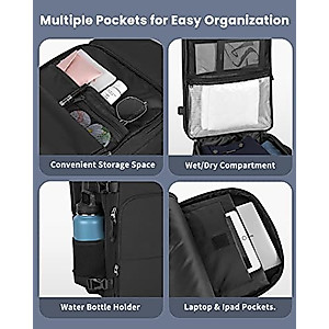 Snoffic Durable Carry On Backpack, Travel Backpack for Men Women Airline Approved, Large Waterproof College Business Work Hiking Casual Daypack Bag, Fits 16" Laptop, Black