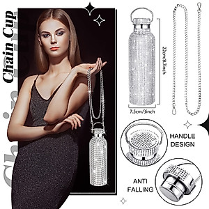 Irenare 3 Pieces Diamond Water Bottle Rhinestone Water Bottle Glitter Tumbler Thermal with Chain Bling Cups with Lids Rhinestones Stainless Steel Thermal for Women Girl, 25 oz, 25 oz, 17 oz