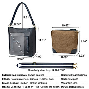 S-ZONE Women Genuine Leather Tote Bag Shoulder Handbag Bundle with Bucket Crossbody Purse