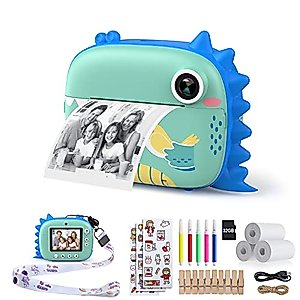 HiMont Kids Camera Instant Print, Digital Camera for Kids with Zero Ink Print Paper & 32G TF Card, Selfie Video Camera with Color Pens & Photo Clips for DIY, Gift for Boys 3-12 Years Old (Blue)
