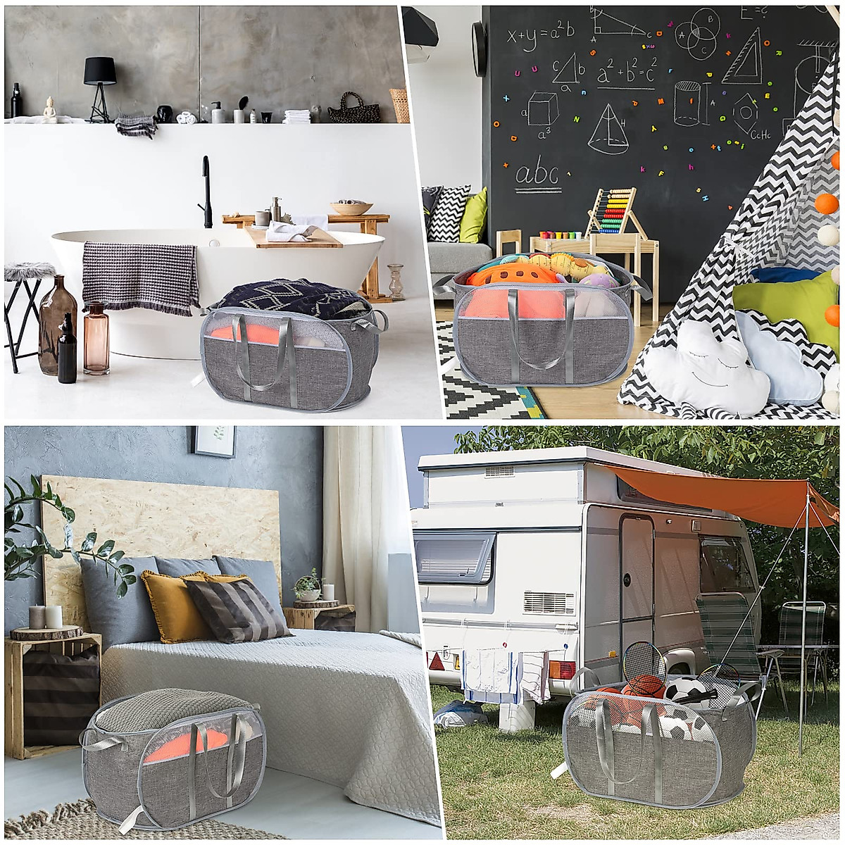 Ceuku 65L Collapsible Laundry Basket 2 Pcs Pop Up Laundry Hampers with 4 Reinforced Carry Handles, Foldable Laundry Basket for Clothes, Toys, Easy to Carry and Go Up or Down Stairs Mesh Laundry Basket