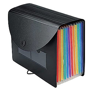 Accordian File Organizer,13 Pockets Expanding File Folder with Expandable Cover,Portable Filing Box,Desktop Accordion Folders,Plastic Colored Paper Document Paperwork Receipt Organizer(A4/Letter Size)