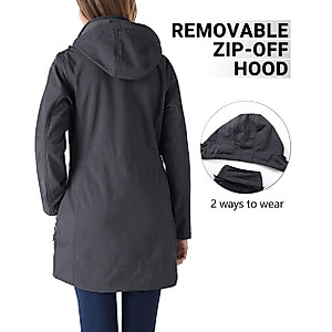 Outdoor Ventures Women's Softshell Jacket with Removable Hood Fleece Lined Windbreaker Insulated Long Warm Rain Jacket