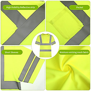 Coume 6 Packs XL Size High Visibility Safety Shirts Reflective T Shirt Yellow Breathable Unisex Safety Workwear