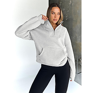 Trendy Queen Sweatshirts Quarter Half Zip Pullover Oversized Hoodies Sweaters Comfy Fall Outfits 2025 Y2K Winter Clothes Grey S