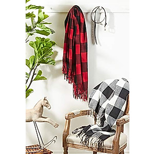 SARO LIFESTYLE Buffalo Plaid Check Tassel Throw Blanket, 50" x 60", Black