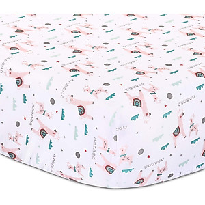 The Peanutshell Llama Love Crib Bedding Set for Baby Girls | 4 Piece Nursery Set | Baby Quilt, Crib Sheet, Dust Ruffle with Plush Llama Toy