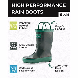 OAKI Toddler Rain Boots - Perfect Kids Rain Boots for Any Weather - Durable Rubber Baby Rain Boots Keep Little Feet Dry, Lightweight Waterproof with Easy-on Handle, Nature Green, 4 Big Kid