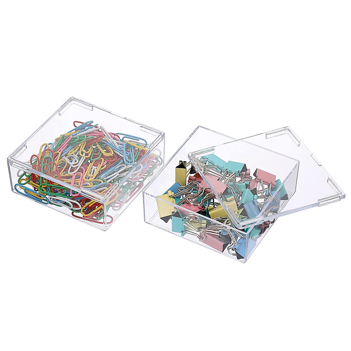 BTSKY Clear Plastic Small Storage Containers with Lid Mini Clear Boxes for Organizing Stackable Paper Clips Holder Multi-use Bead Organizers for Clips, Rhinestones, Hairpins and Candy, 2PCS Square