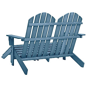 Tidyard 2-Seater Patio Adirondack Chair&Ottoman Fir Wood Blue Outdoor Fire Pit Chair Wooden Garden Armchair for Porch Pool Lawn Deck Backyard Balcony Outdoor