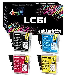 4 Pack (1 Black + 1 each color) Non-OEM Ink Cartridge for LC61 Brother (15.5mL Each Cartridge) DCP 165C MFC 250C 255CW 290C 295CN 385CW 490CW 585CW 790CW 5490CW 5890CW 6490CW