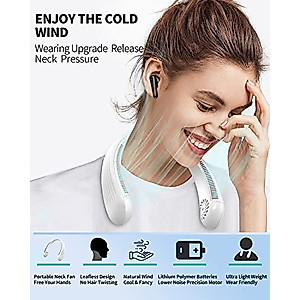 ABSKRYO Portable Neck Fan, Bladeless Cooling Fan, 8H Working Time, Headphone Design Personal Fan, Adjustable Neck Fan with 3 Speeds, for Travel Desk Bedroom