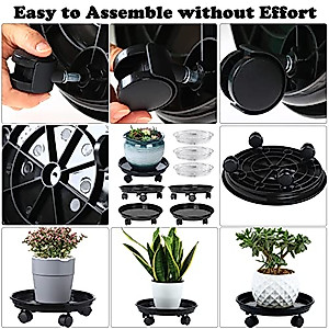 Circloophs 5 Packs Plastic Plant Caddy with Casters 12" Heavy-Duty Plant Dolly Rolling Plant Stand with Wheels for Moving Heavy and Large Plant Pot Saucers Plant Rollers Indoor and Outdoor, Black