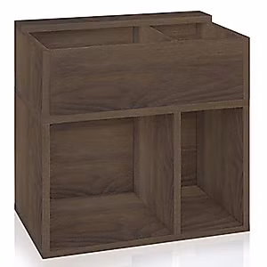 Way Basics 2 Tier Vinyl Record Multi Shelf LP Records Bookcase, Royal Walnut