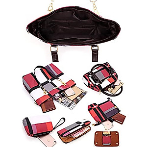 GJGJTER Women Synthetic PU Leather Tote Satchel Crossbody One-shoulder Portable Messenger Bag 6pcs Set Top-Handle Handbags-Black