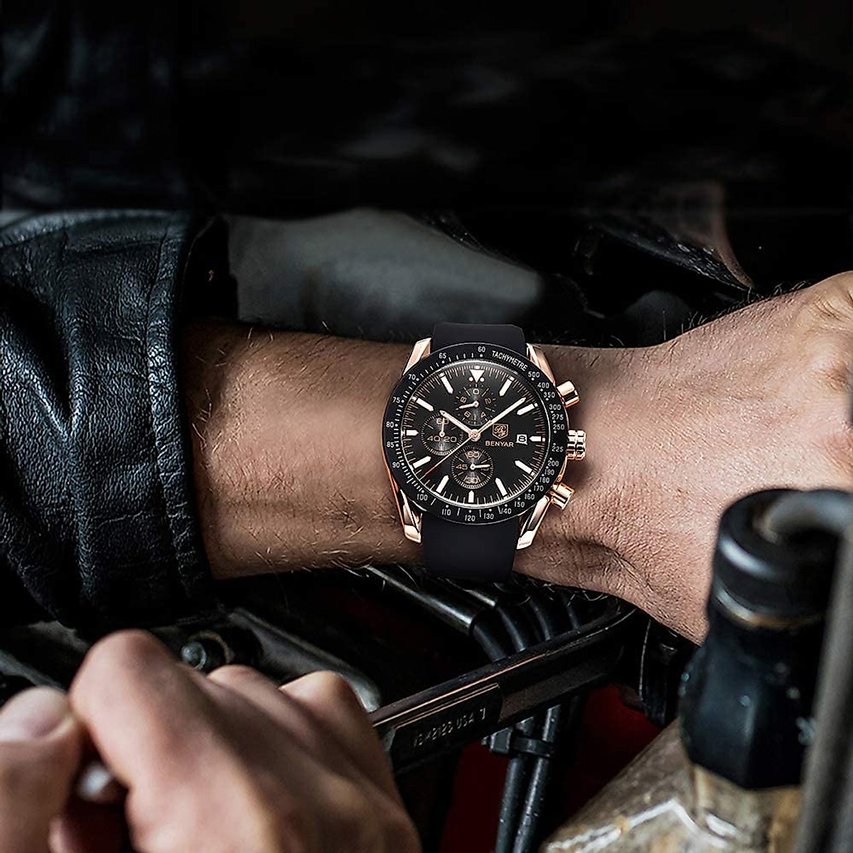 BENYAR - Stylish Wrist Watch for Men Silicone Strap Watches Quartz Movement, Waterproof and Scratch Resistant, Analog Chronograph Business Watch Mens Gift.