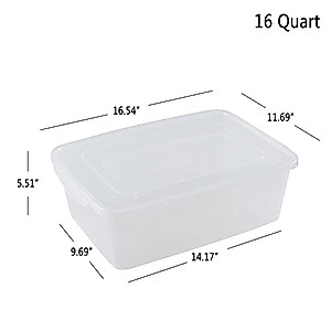 Hespama 14 Quart Plastic Storage Bin, Clear Latching Boxes with Grey Lid, 2 Packs, F