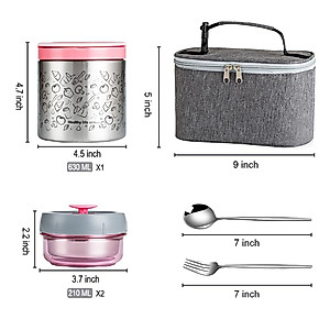 Lille Home Lunch Box Set, An Vacuum Insulated Bento/Snack Box Keeping Food Warm for 4-6 Hours, Two BPA-Free Food Containers, A Lunch Bag, A Portable Cutlery Set, Smart Diet, Weight Control (Pink)
