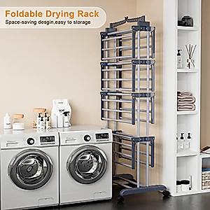 Raybee Clothes Drying Rack Folding Indoor 5-Tier 73.6" H Laundry Drying Rack Oversized Drying Rack Clothing Foldable Clothes Rack Drying with Wheels Outdoor Use