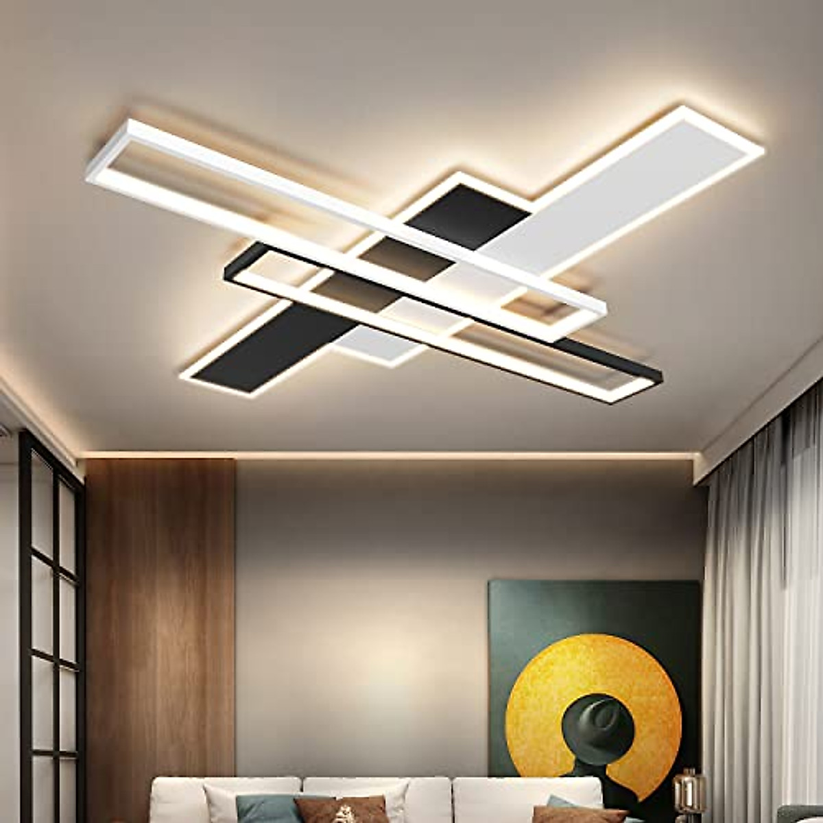 OKES LED Ceiling Light Fixture,85W Flush Mount Ceiling Lights with Remote,Black Square Acrylic Modern Ceiling Lamp for Bedroom,Kitchen,Living Room,Study Dimmable/3000-6000K