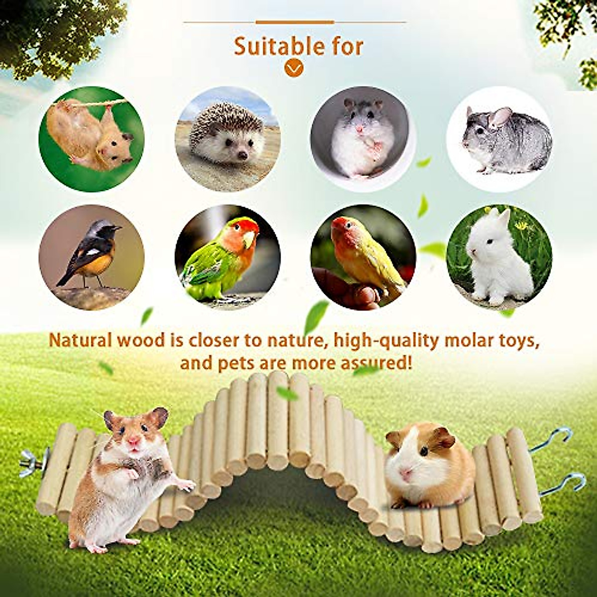 Syrian Hamster Bendy Long Wood Bridges,Dwarf Hamster Bendable Ladder Hideout Toys,Gerbil Chewing Natural Wooden Stuff for Teeth,Hamsters Cage Ramp Climbing Activity for Rodents,Mouse,Mice,Rat
