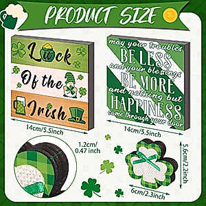 3 Pieces St. Patrick's Day Wood Decors Box Signs Irish Rustic Tabletop Decor Wood Block Plaque Shamrock Tiered Tray Decor May Your Blessings Luck of the Irish for St. Patrick Home Table Decorations