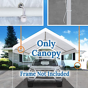 Strong Camel Outdoor 10x20 Replacement Canopy Roof Cover Valanced Carport Covers (10'x20', White)
