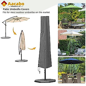 Aacabo Durable Market Umbrella Cover- Parasol Cover Fits Market Umbrella 9Feet to 12 Feet, Patio Umbrella Cover, Waterproof Outdoor Market Umbrella Cover-Grey…