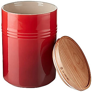 Le Creuset Stoneware Canister with Wood Lid, 2.5 qt. (5.5" diameter), Cerise