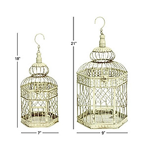 Deco 79 66520 Inch, Set of 2 Metal Bird Cage, 21", 18"H, Cream, 2 Count