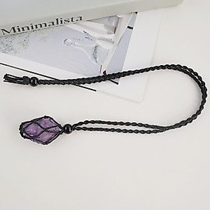 Anjiucc Natural Gemstone Crystal Raw Amethyst Pendant Necklace Stone Holder Necklace Cord Hand-Woven Necklace with Adjustable Length for Women Men