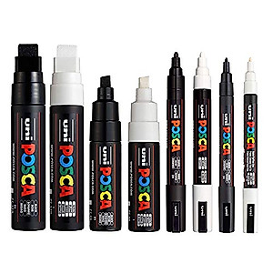 POSCA Black & White - Medium to Broad Set of 8 Pens (PC-17K, PC-8K, PC-5M, PC-3M)