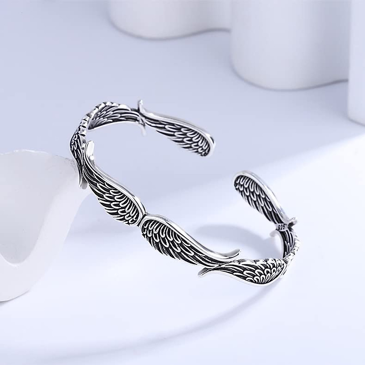 Atiptu Vintage Angel Wings Bracelet for Women Men Layering Angel Bangle Bracelets,Inspirational Guardian Angel Bangle Bracelets for Birthday/Graduation Gifts