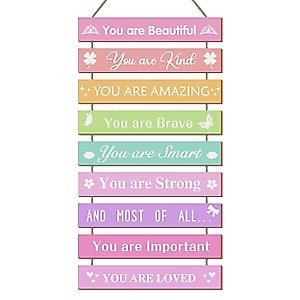 UBTKEY Girls Room Wall Decor, Set of 9 Pieces Wall Decor for Girls Bedroom Teen Girl, Inspirational Wall Art Hanging Plaque for Kids Baby Girl Nursery Wall Decortaions
